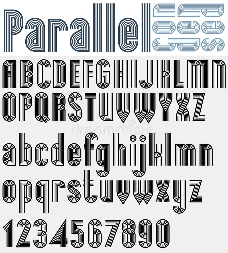 Parallel Black and White Font and Numbers, Striped Poster Letter Stock ...
