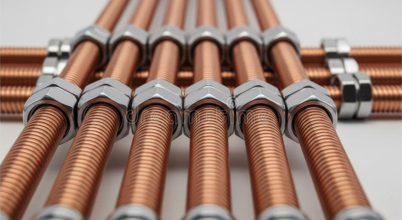 Close Up of Parallel Flexible Corrugated Copper Pipes with Chrome ...