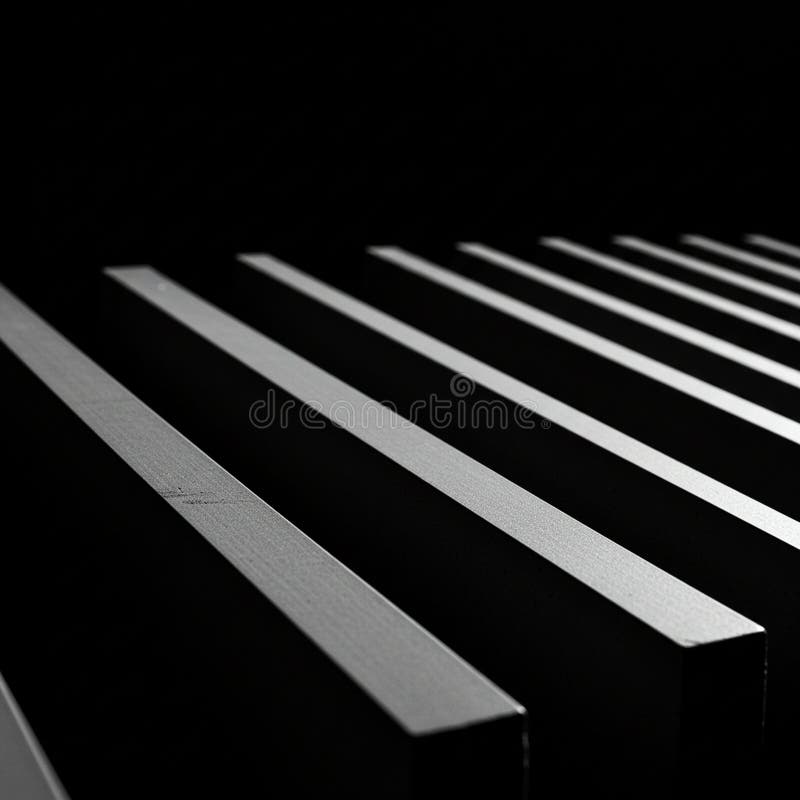 Parallel Metallic Beams with a Matte Texture are Evenly Spaced Against ...