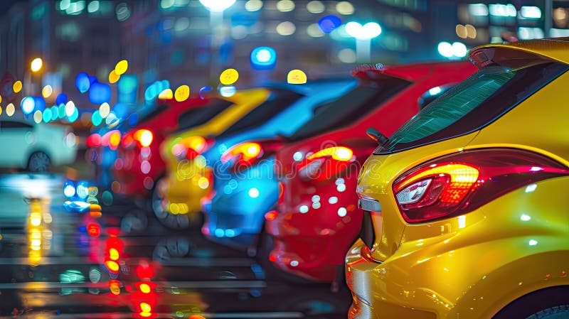 Parallel Parked: Vibrant Fleet of Cars Aligned in Precision Stock Photo ...