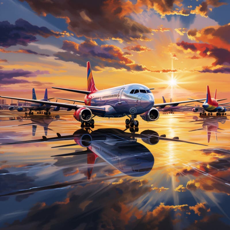 Parallel Perspectives: Airplanes Aligned in Perfect Harmony Stock ...