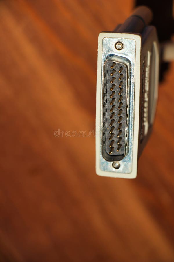 Parallel Port Connector Close Up View. Printer Cable Macro View with Wooden Background Stock ...