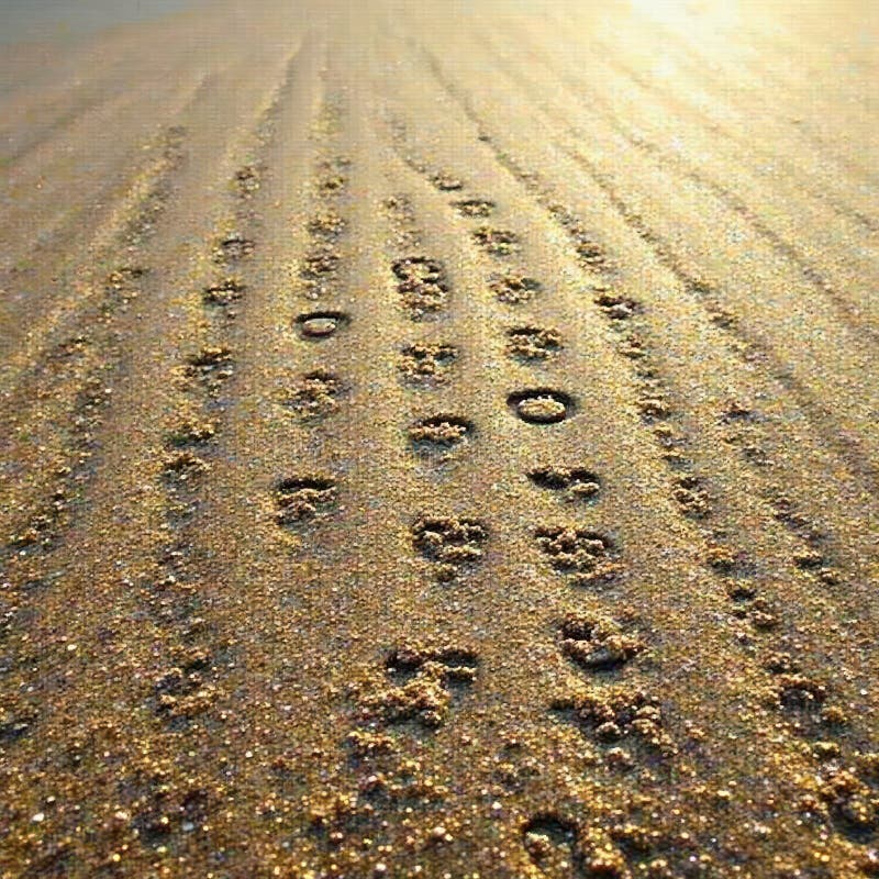 Parallel Rows of Animal Footprints and Bird Tracks Etched in Wet Sand ...