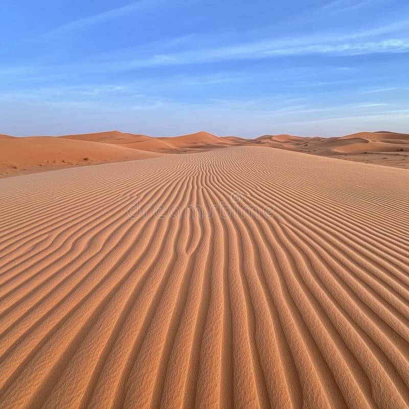 Parallel Sand Dunes in a Desert Landscape Under a Clear Blue Sky Stock ...