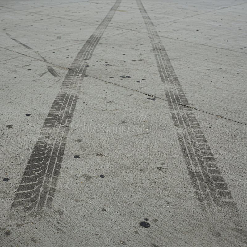 Parallel Tire Marks on a Concrete Surface, Showing Two Distinct ...