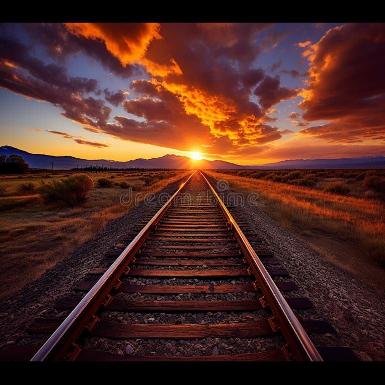 Parallel Tracks: a Dramatic Sunset Overlapping Train Tracks Stock Photo ...