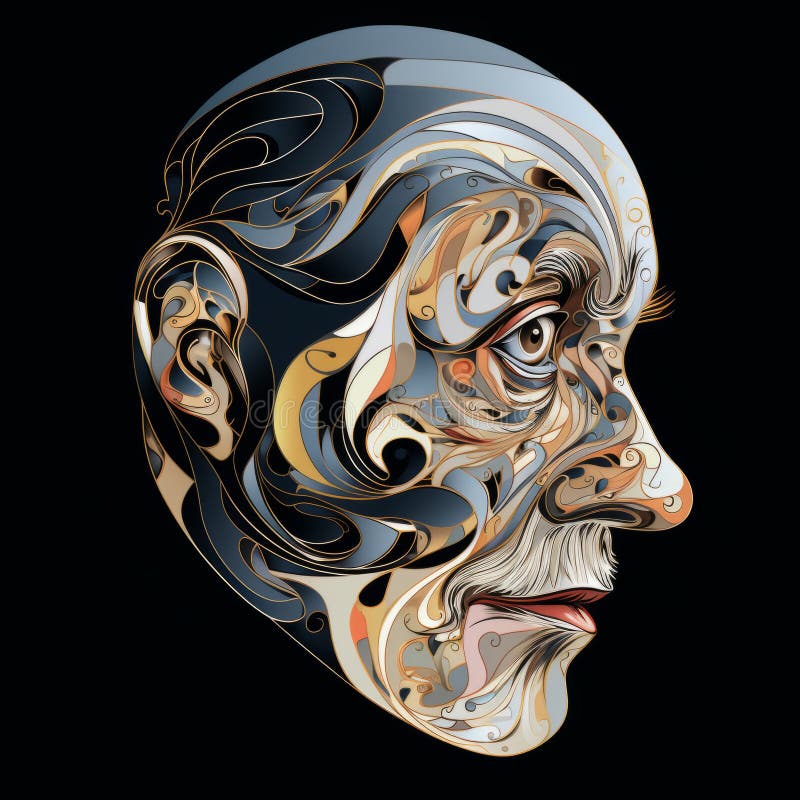 Parallel Vector Art Nouveau: Elderly Face in Distorted and Exaggerated ...