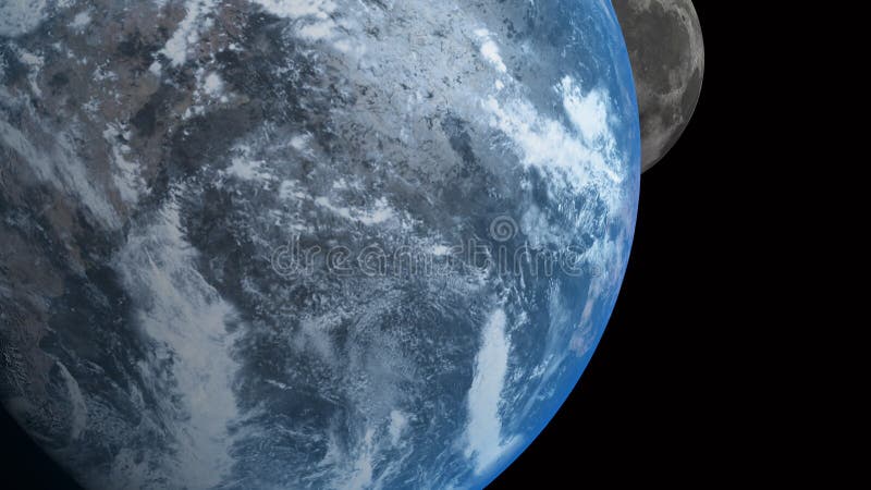 Parallel View of Planet Earth and Moon in Outer Space, 3D Animation ...