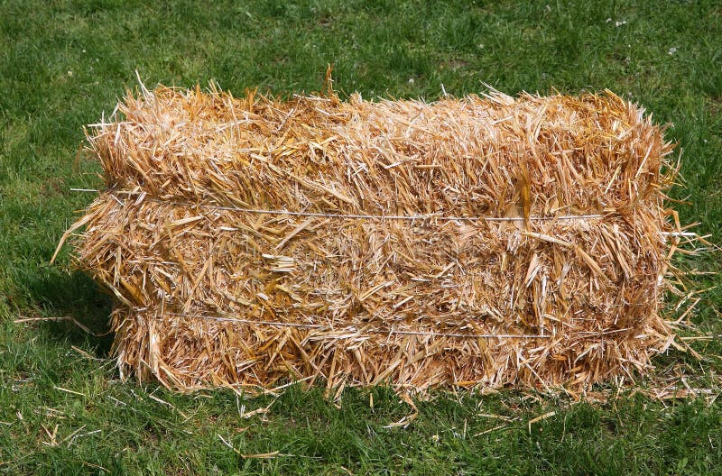 Parallelepiped of Dry Straw and Hay on the Green Meadow Stock Image ...