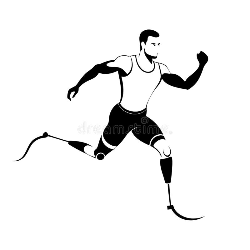Paralympic Runner with Prosthetic Arms in Dynamic Pose during Sprint ...