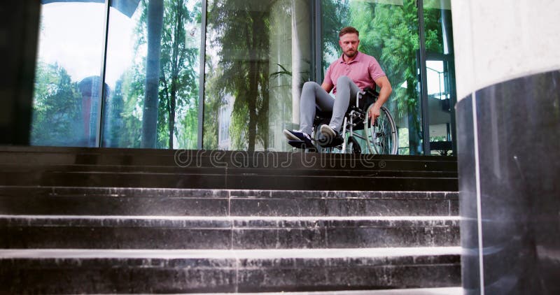 Paralyzed Man with Disability Stair Access Stock Photo - Image of male ...