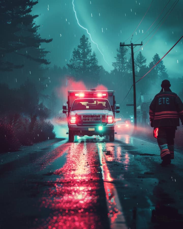 Paramedic with Ambulance Lights Merging into an Emergency Lifesaving ...