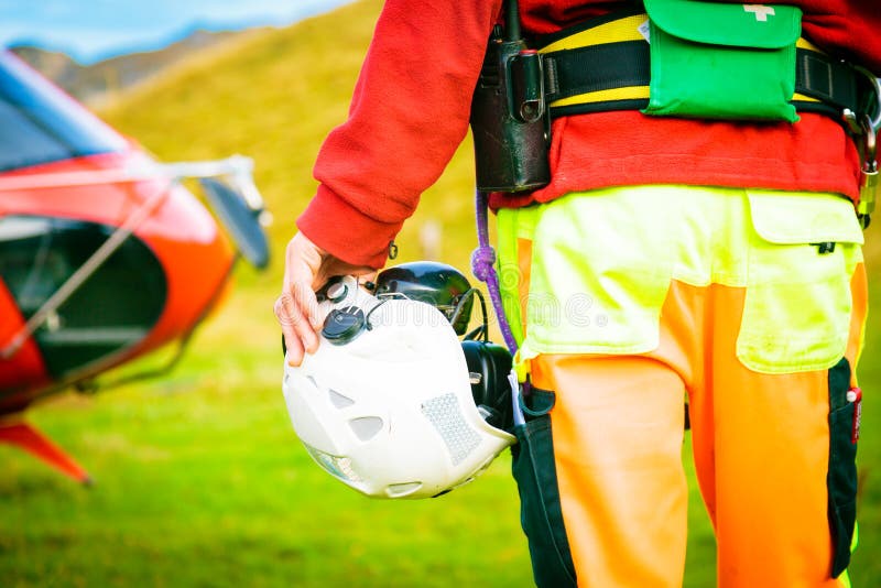 Paramedic Standing by His Helicopter Stock Image - Image of male ...