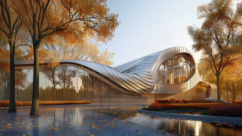 Parametric Museum Building Autumn Renderings. Stock Illustration ...
