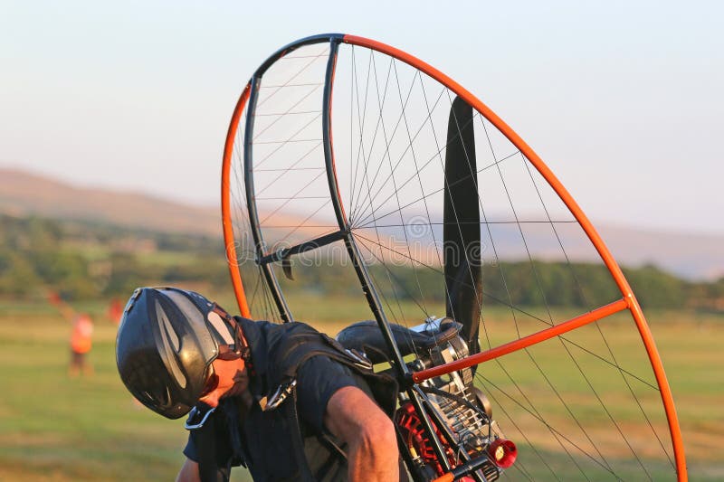 Paramotor Pilot Preparing To Fly Stock Image - Image of blue, pilot ...