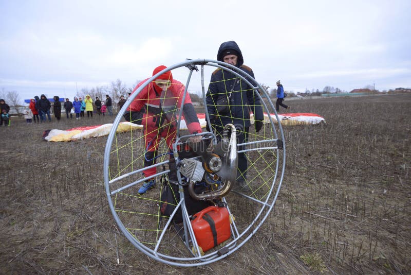 Paramotoring. Man Paramotorist Preparing Paramotor for Flight. Kyiv ...