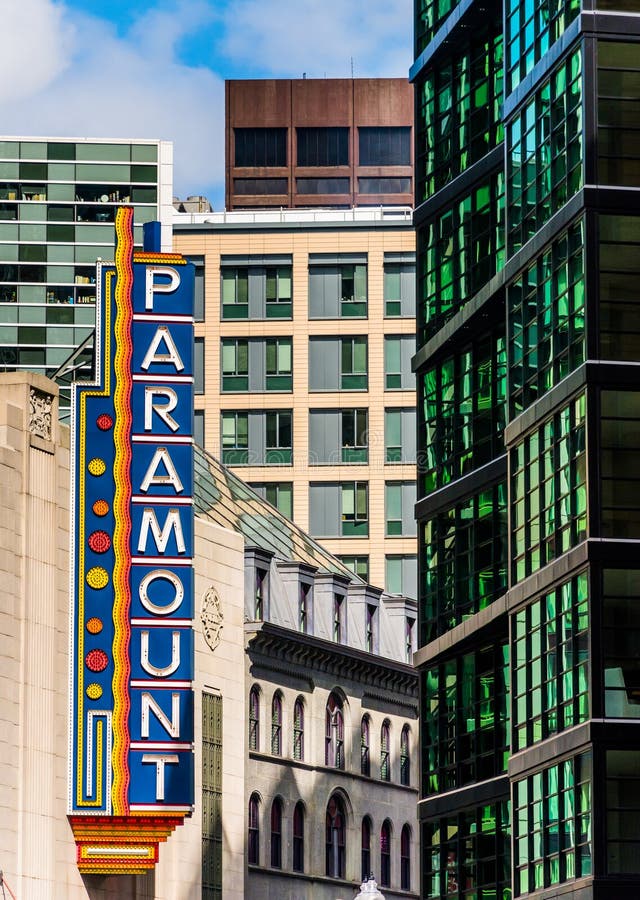Paramount Sign, and Buildings in Downtown Boston, Massachusetts ...