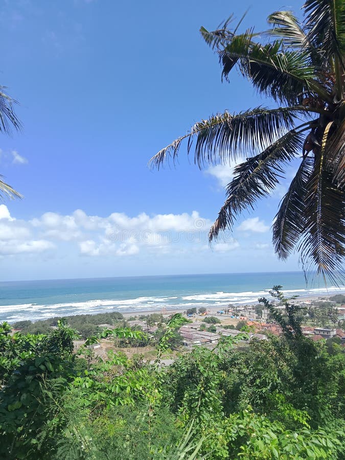 Parangtritis Beach from the Hill Stock Image - Image of resort, tree ...