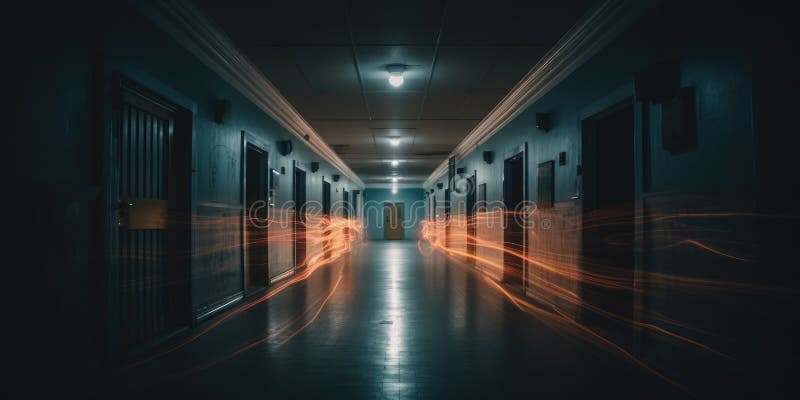 Paranormal Activity Inside an Empty School Corridor at Night Time Stock ...