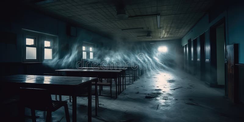 Paranormal Activity Inside an Empty School Corridor at Night Time Stock ...