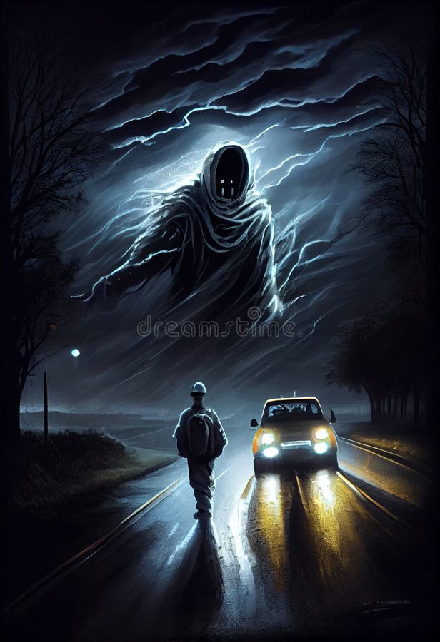Paranormal Activity on the Night Road. AI Generated Stock Illustration ...