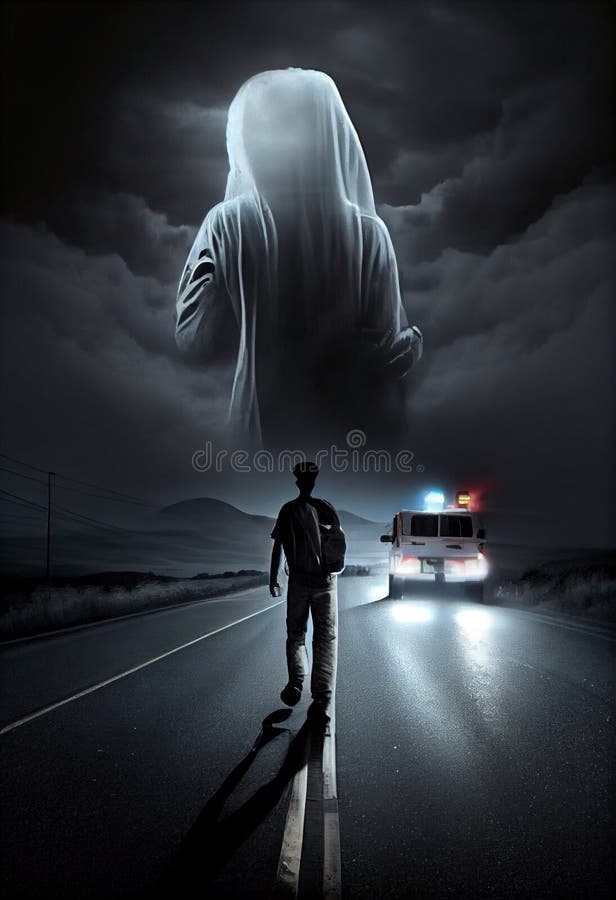 Paranormal Activity on the Night Road. AI Generated Stock Illustration ...