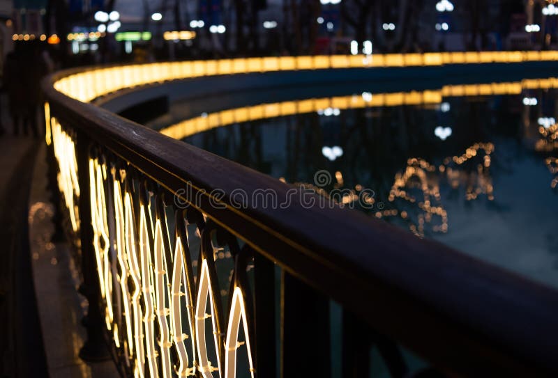 Parapet, Railing Illuminated. Bright Light Background. Night Stock ...