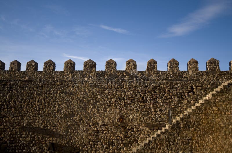 Parapet Walk of a Fortress. Stairway and Merlons. Stock Image - Image ...