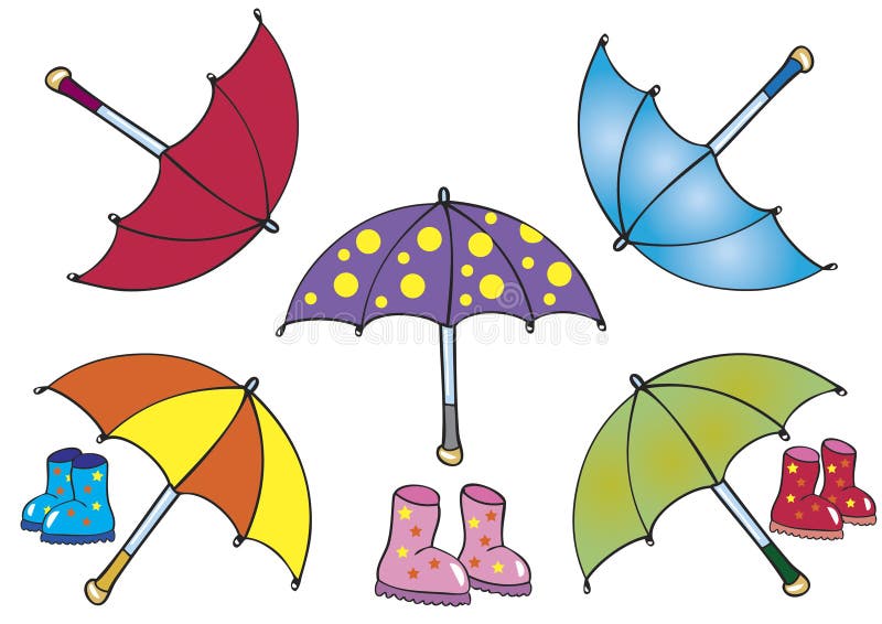 Set Paraplyer För Tecknad Filmsymbol Vektor Illustrationer ...