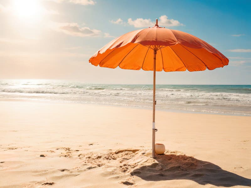 Parasol on Sandy Beach in Tropical Tourist Resort Stock Illustration ...