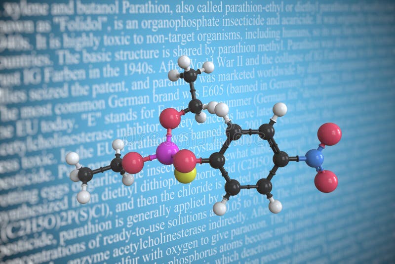 Parathion Scientific Molecular Model, 3D Rendering Stock Illustration ...