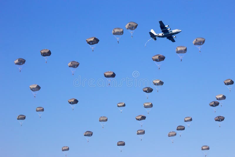 Paratrooper dropping stock image. Image of troops, blue - 77311507