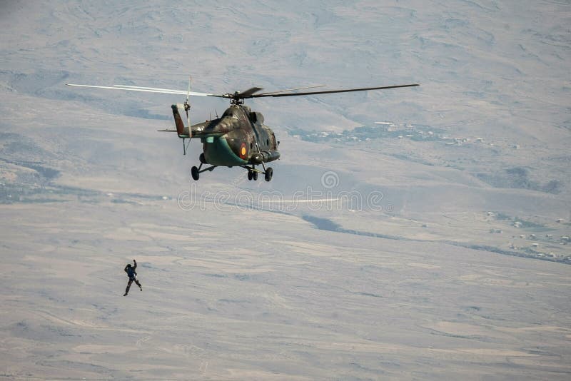 Paratrooper Jump. Helicopter Stock Image - Image of engine, fighting ...