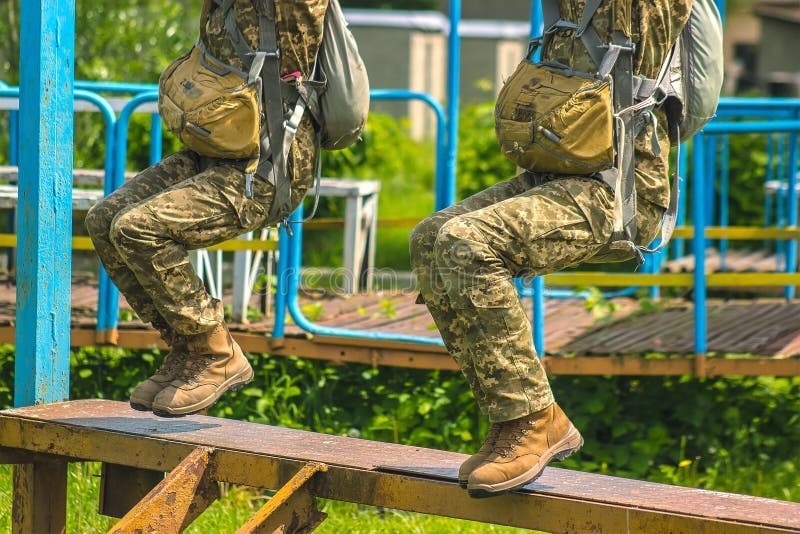Paratrooper Training Jump from Parachute Stock Photo - Image of ...
