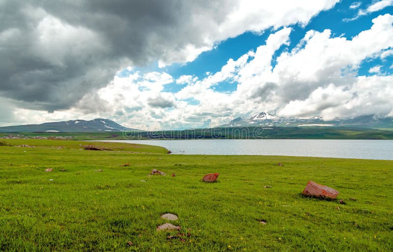 Paravani Lake in Georgia stock image. Image of paravani - 73454123
