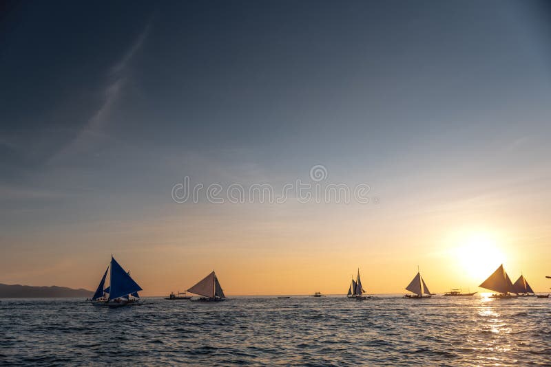 Paraw at Sunset. Boracay Island. Western Visayas. Philippines Stock ...