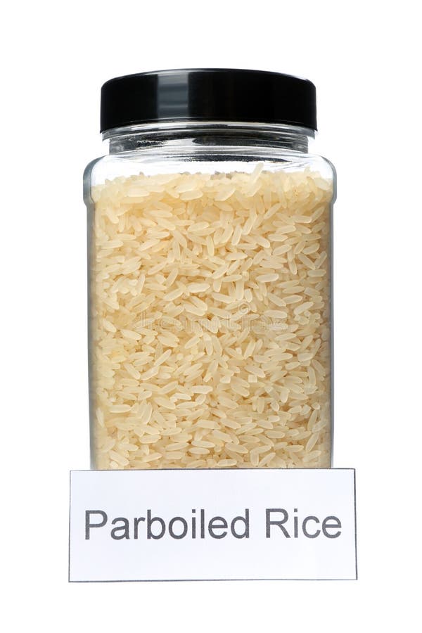 Parboiled Rice in Jar with Label, Isolated on White. Stock Image ...