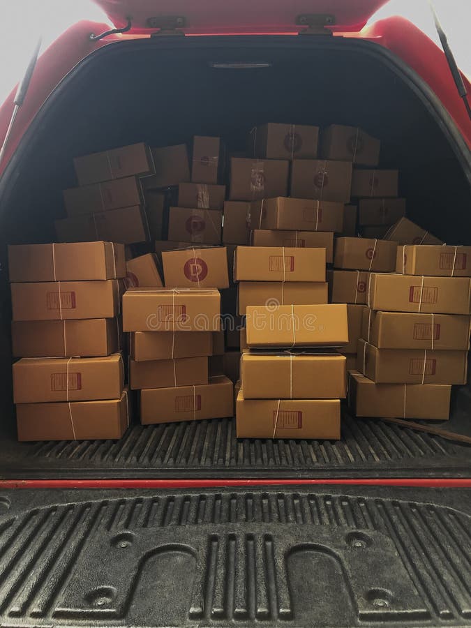 Parcel Box on a Car Pickup. Parcel Delivery Post. Logistic Transport ...