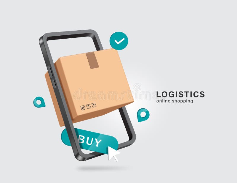 Parcel Box or Cardboard Box and Buy Button Display on Smartphone Screen ...