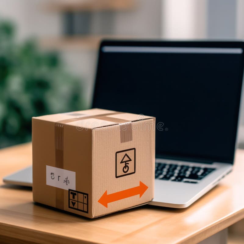 Parcel Box or Cardboard Box on an Open Laptop Stock Illustration ...