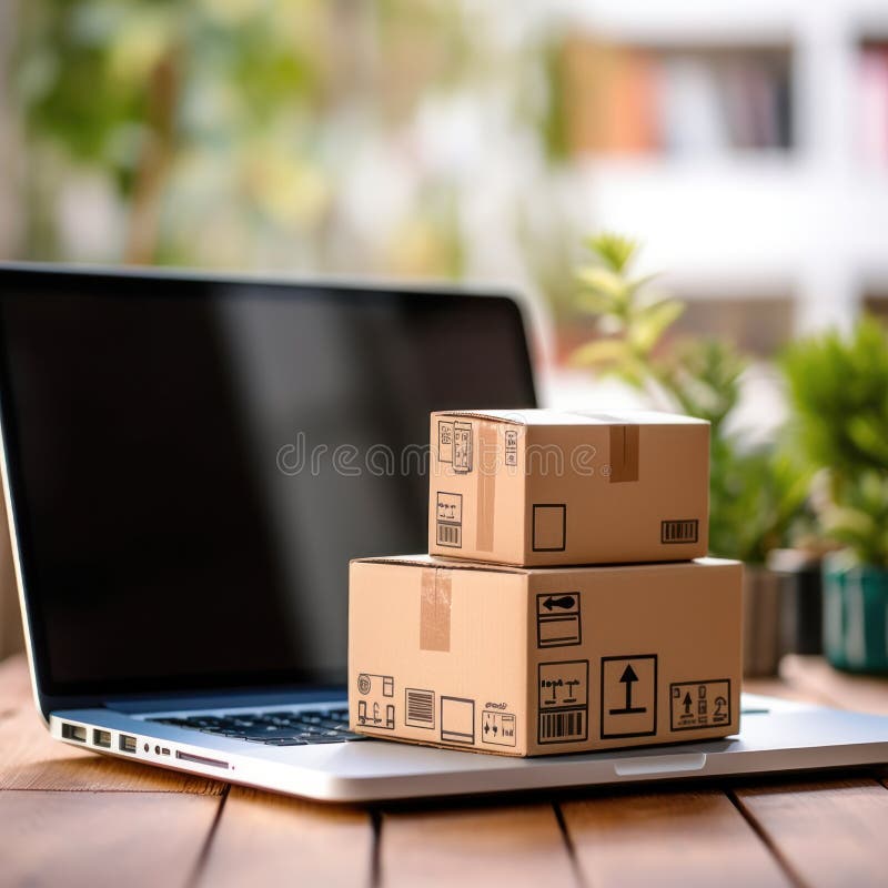Parcel Box or Cardboard Box on an Open Laptop Stock Illustration ...