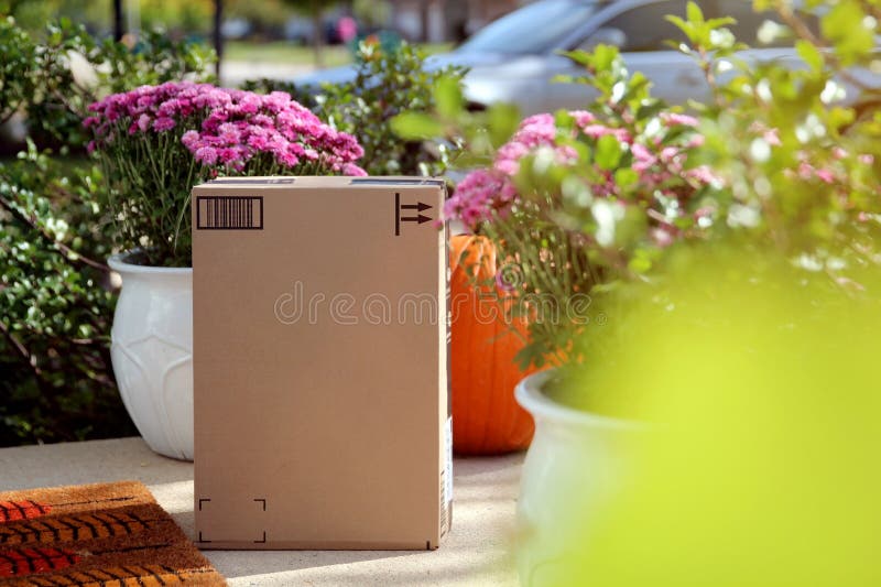 Parcel (box) Delivery at the Front Door Outside Stock Image - Image of ...
