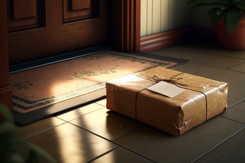 Parcel Box on Mat Near Front Door Stock Illustration - Illustration of ...