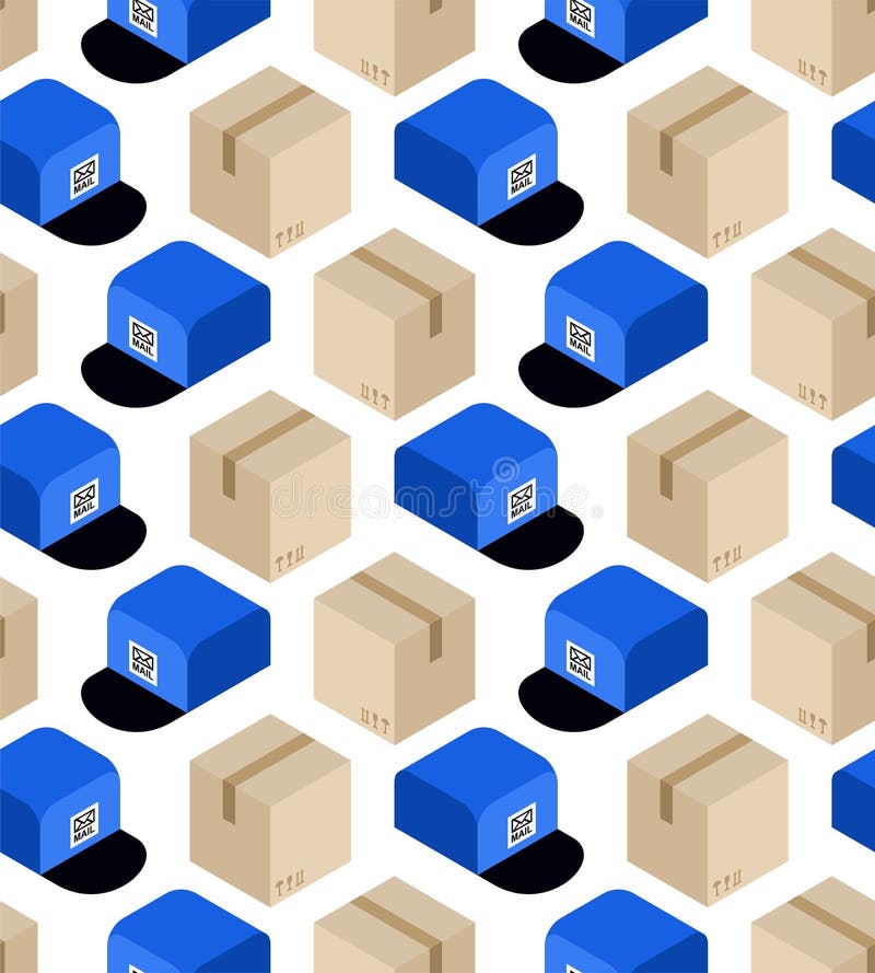 Parcel Box and Postman Cap Pattern Seamless. Concept Funny Box To Send ...
