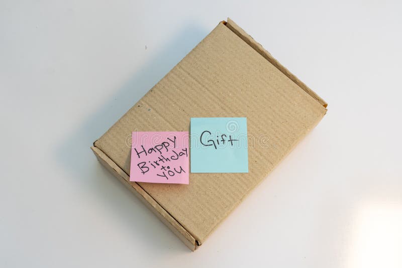 Parcel Box with a Text Note of Happy Birthday and Gift Stock Image ...