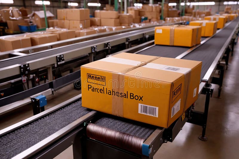 Parcel Boxes on Conveyor Belt in Product Sorting and Shipping Facility ...