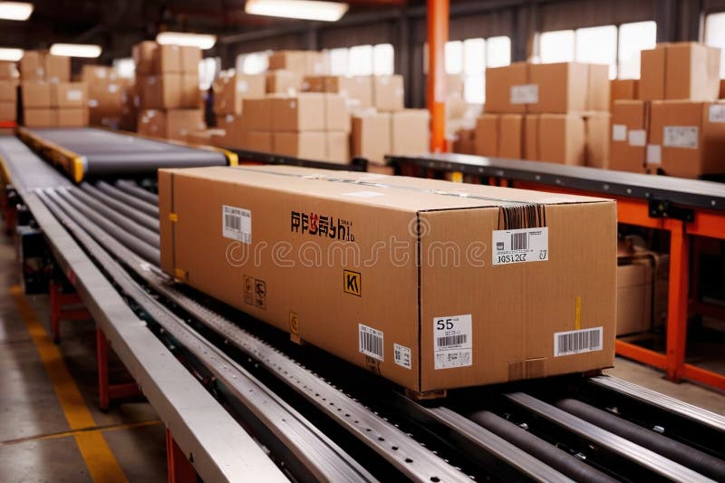 Parcel Boxes on Conveyor Belt in Product Sorting and Shipping Facility ...