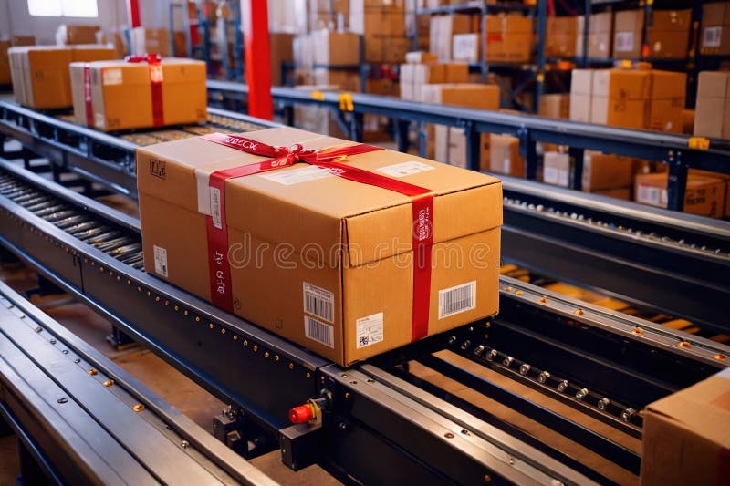 Parcel Boxes on Conveyor Belt in Product Sorting and Shipping Facility ...