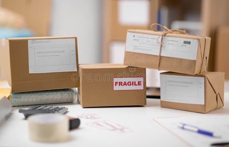 Parcel Boxes and Packing Stuff at Post Office Stock Image - Image of ...