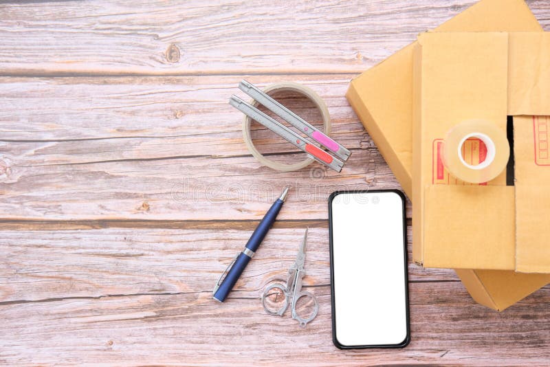 Parcel Cardboard Box Packing on Table Stock Photo - Image of packing ...
